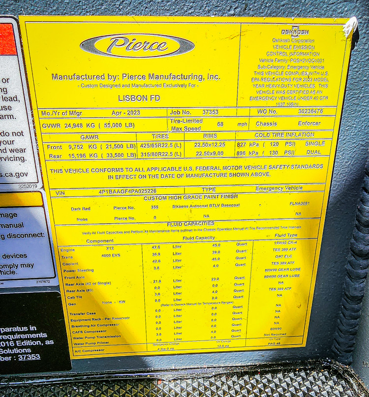 Pierce apparatus delivery for Lisbon FD